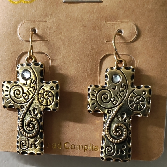 Bliss | Jewelry | Bliss Gold Cross Earrings | Poshmark